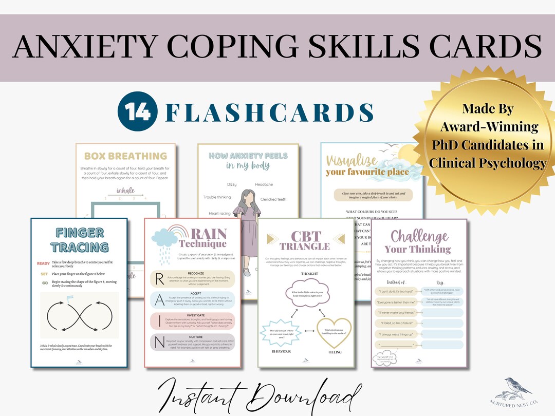 Anxiety Coping Skills Flashcards CBT Worksheets Therapy - Etsy