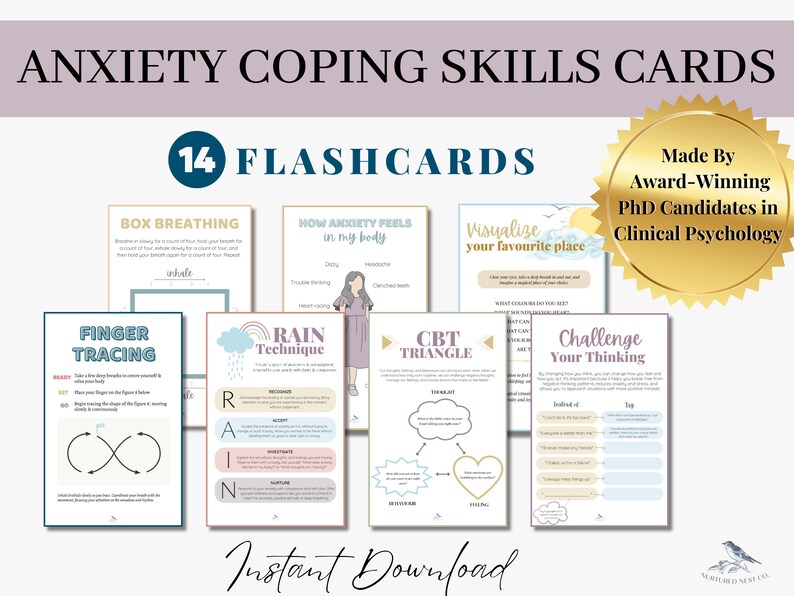 Anxiety Coping Skills Flashcards CBT Worksheets Therapy - Etsy