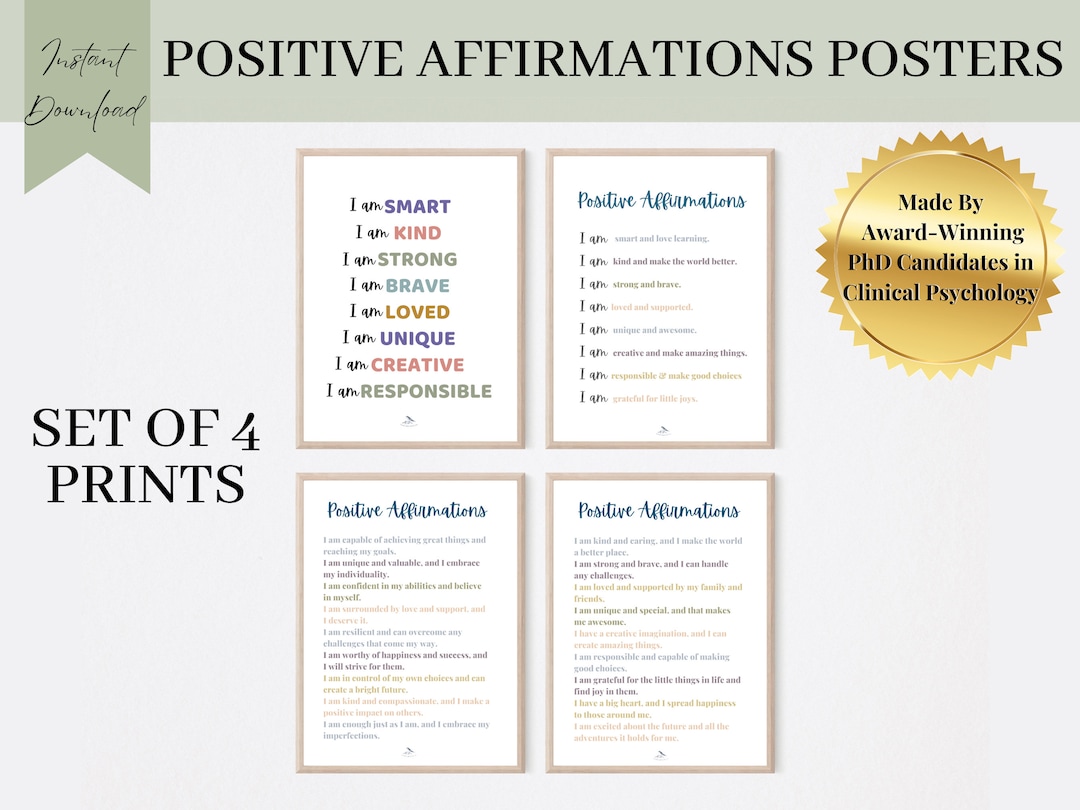 Positive Affirmations Poster Prints Set of 4 | Therapy Office Decor ...