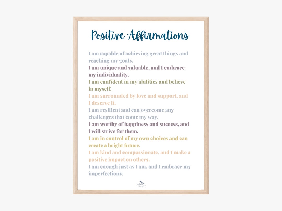 Positive Affirmations Poster Print Digital| Therapy Office Decor ...
