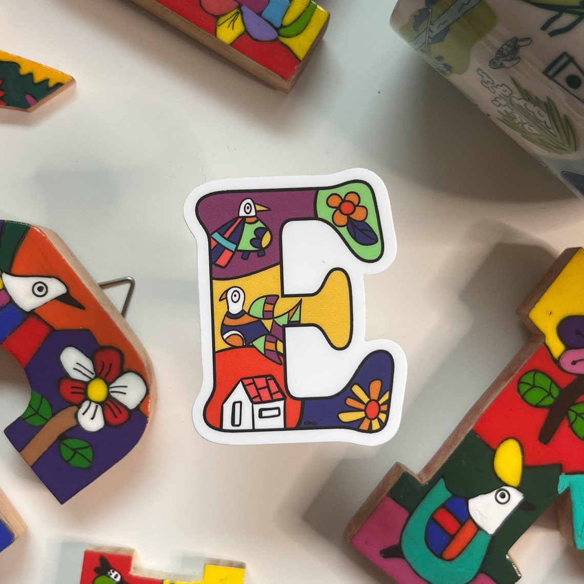Folkloric Letter Sticker- Monogram Folk Art Stickers- Vinyl Stickers - Etsy