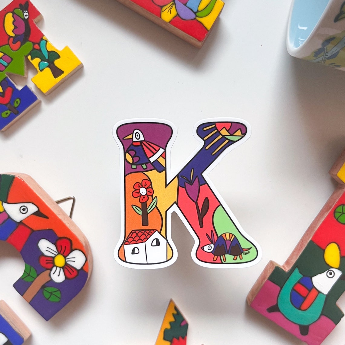 Folkloric Letter Sticker- Monogram Folk Art Stickers- Vinyl Stickers - Etsy