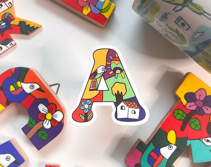 Folkloric Letter Sticker- Monogram Folk Art Stickers- Vinyl Stickers - Etsy