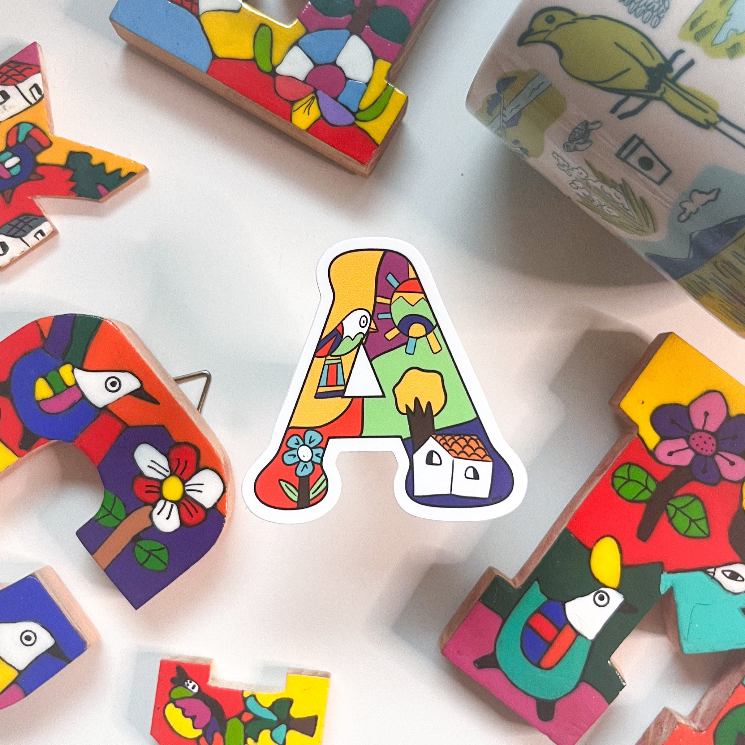 Folkloric Letter Sticker- Monogram Folk Art Stickers- Vinyl Stickers - Etsy