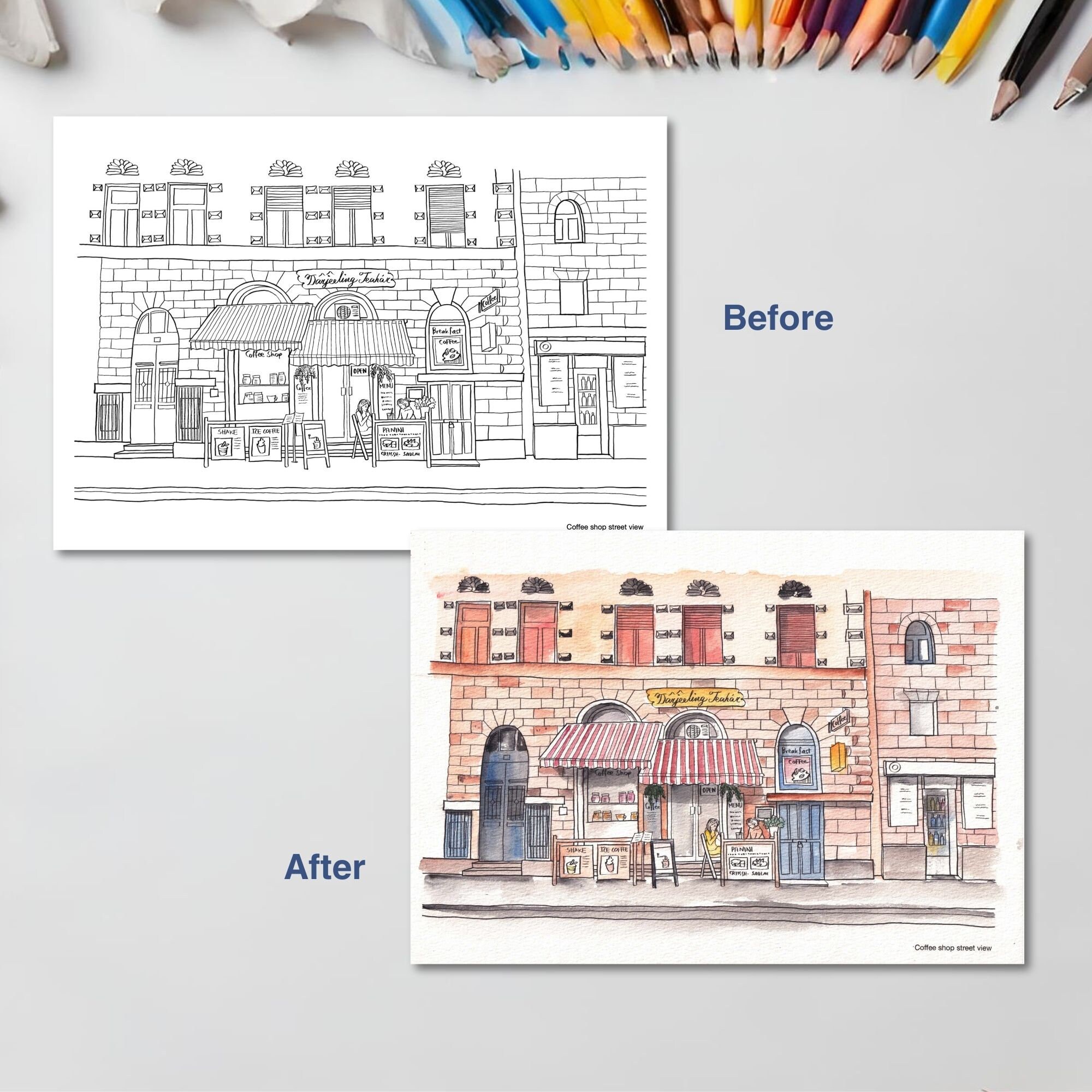 Aesthetic Cafes Coloring Book Interior Design Printable Watercolor ...