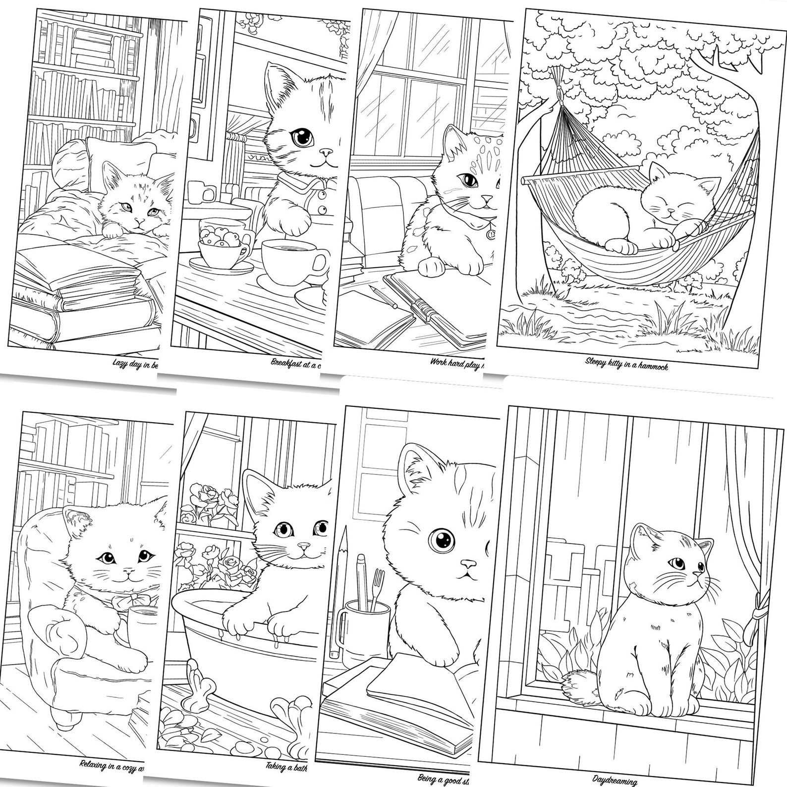 Soft Kitty Coloring Book Cute Cozy Cats Printable Coloring Pages for ...
