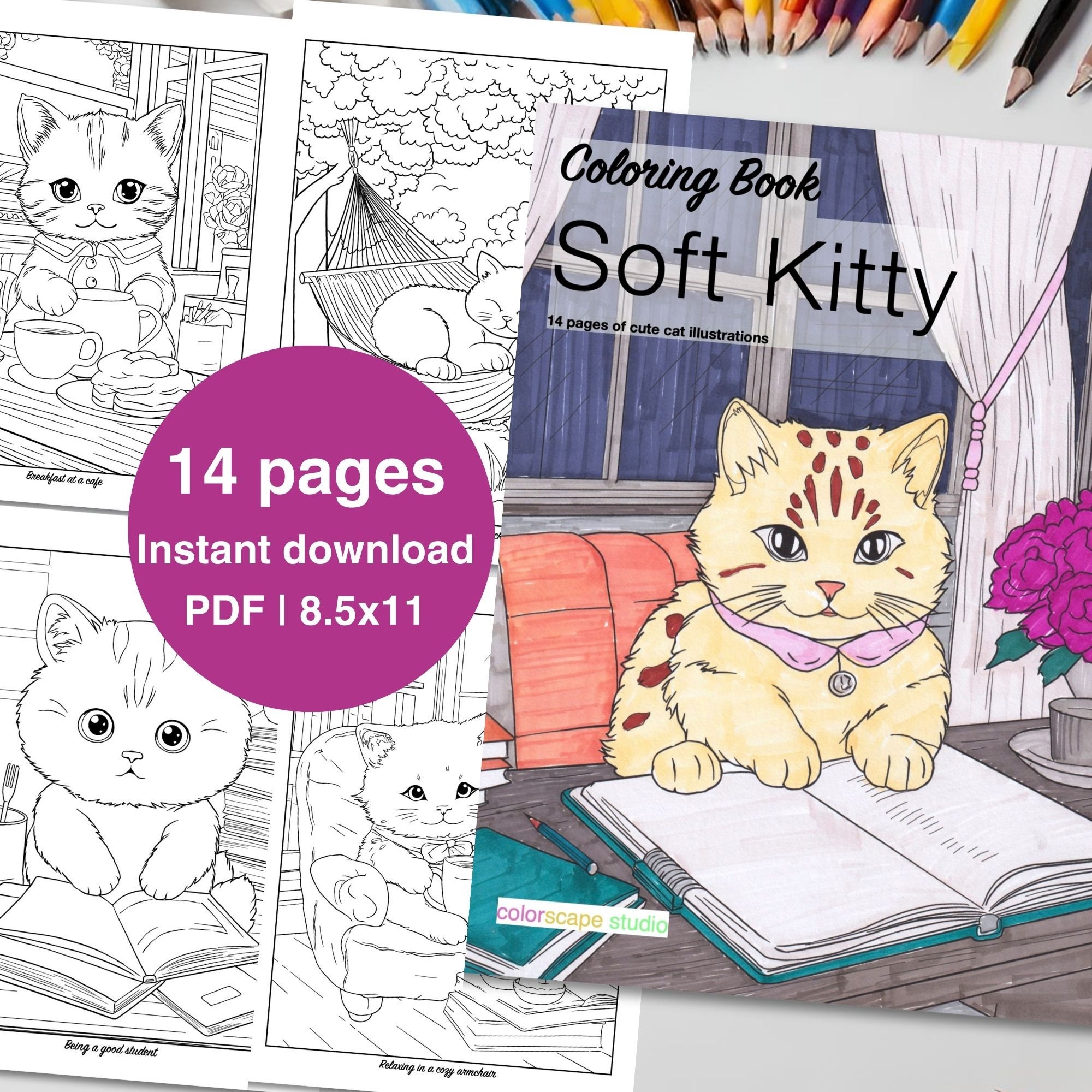 Soft Kitty Coloring Book - Cute Cozy Cats - Printable Coloring Pages ...