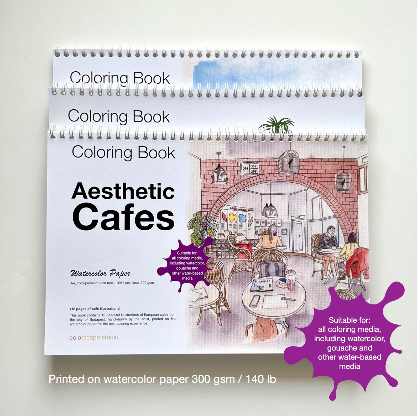 Watercolor Coloring Book - Aesthetic Cafes - Coloring Book for ...