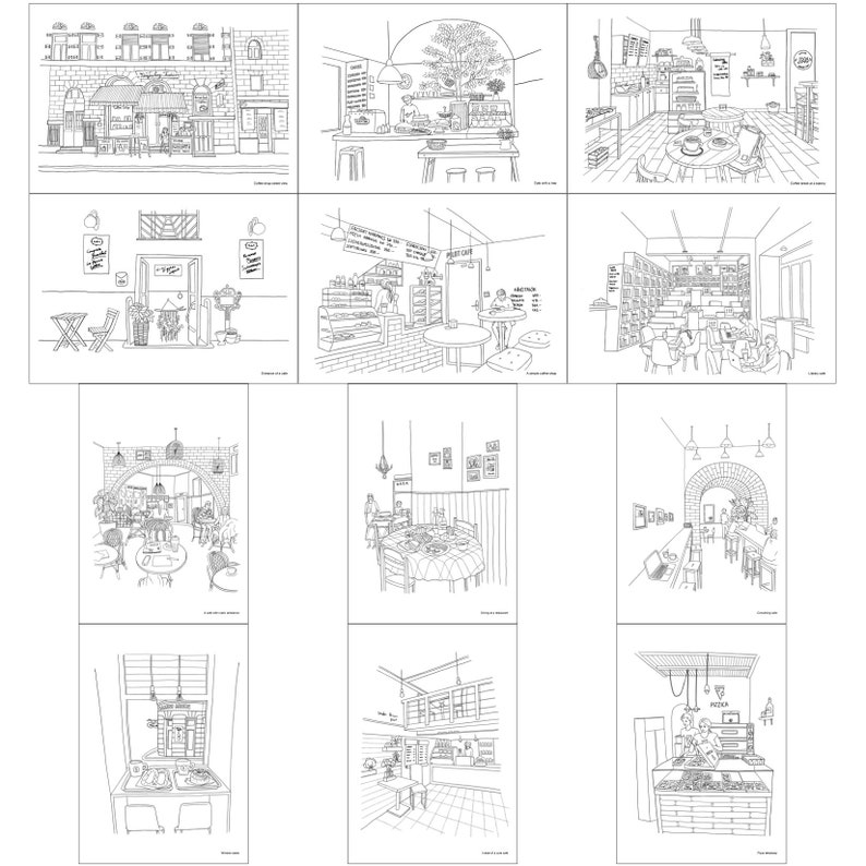 Watercolor Coloring Book - Aesthetic Cafes - Coloring Book for ...