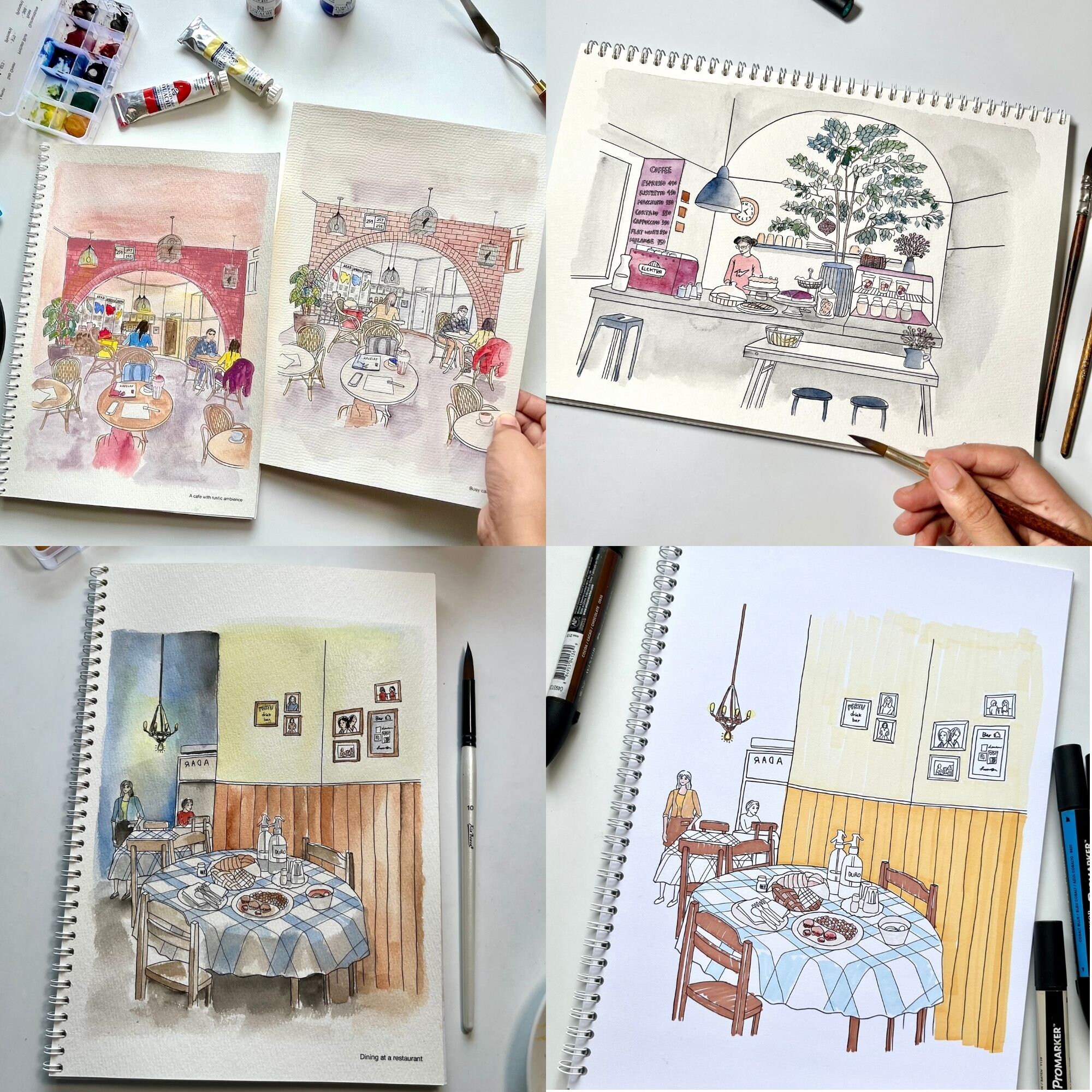 Aesthetic Cafes Coloring Book Interior Design Printable Watercolor ...