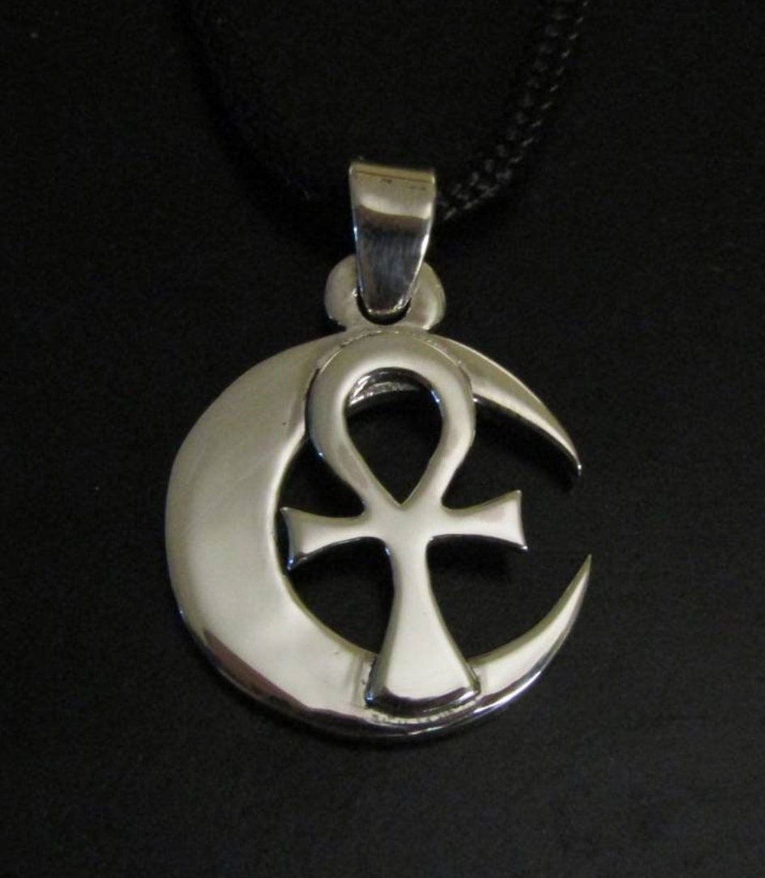 Crescent Moon Egyptian Ankh Pendant Sterling Silver 925 - Etsy