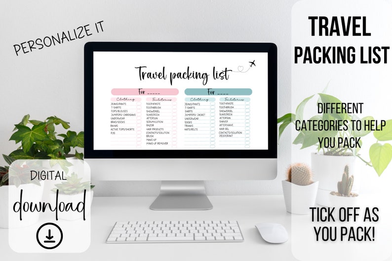 Travel Packing List, Instant Download, Editable Checklist, Holday, Trip ...