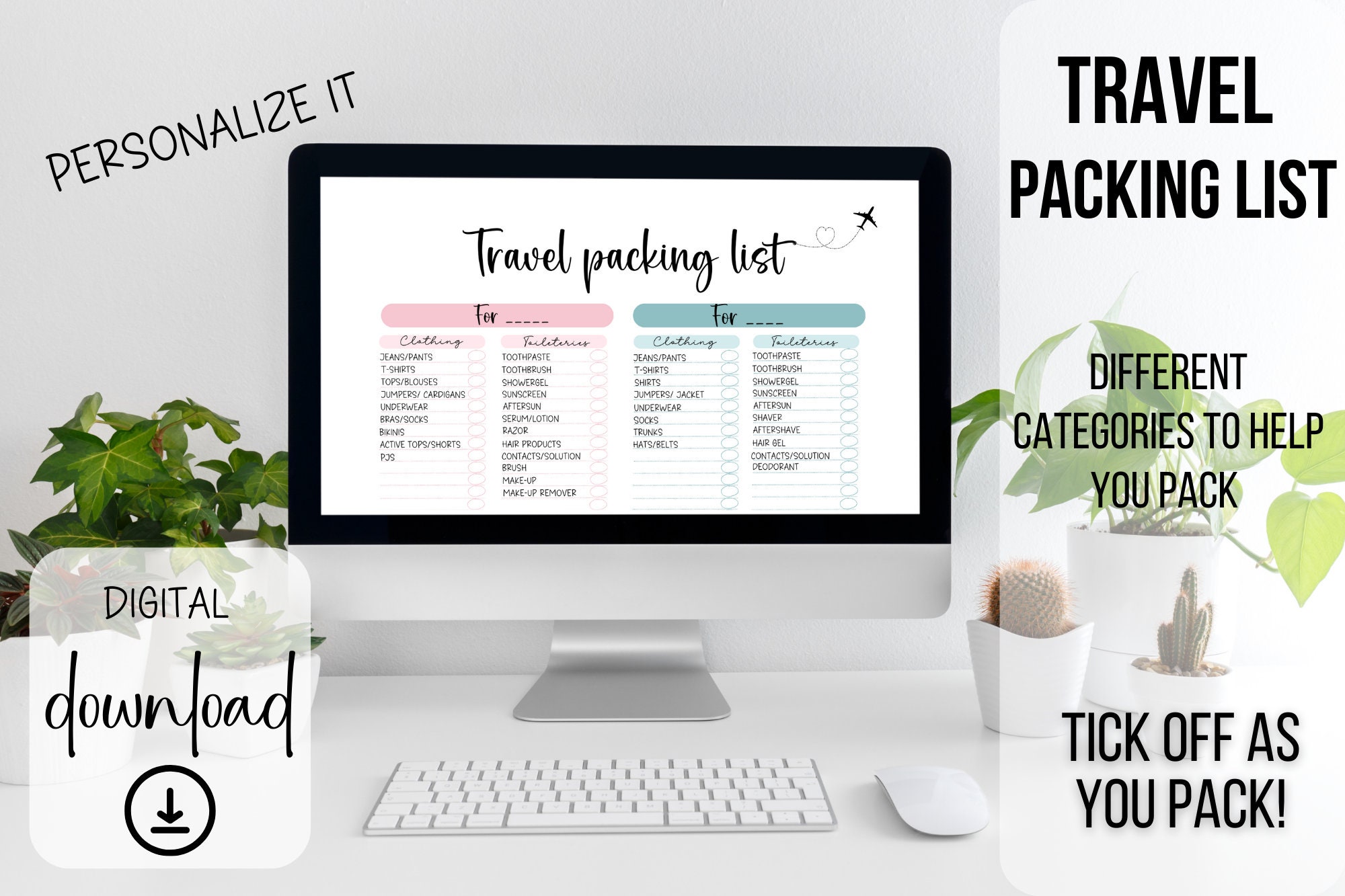 Travel Packing List, Instant Download, Editable Checklist, Holday, Trip ...