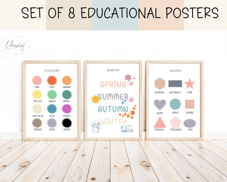 Montessori Classroom Decor, 8 Preschool Prints, Educational Posters ...
