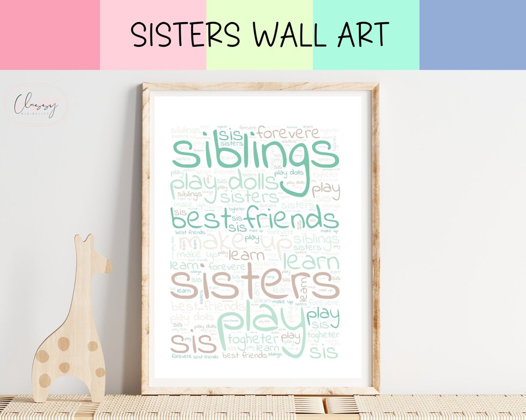 Word Cloud Sisters Bedroom Poster, Modern Girls Room Poster, Bedroom ...