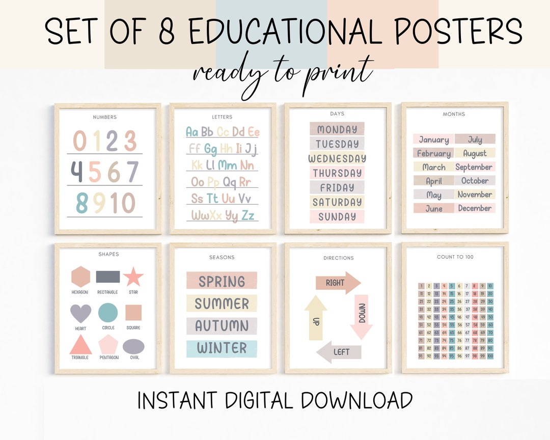 8 Preschool Prints, Educational Posters, Montessori Classroom Decor ...