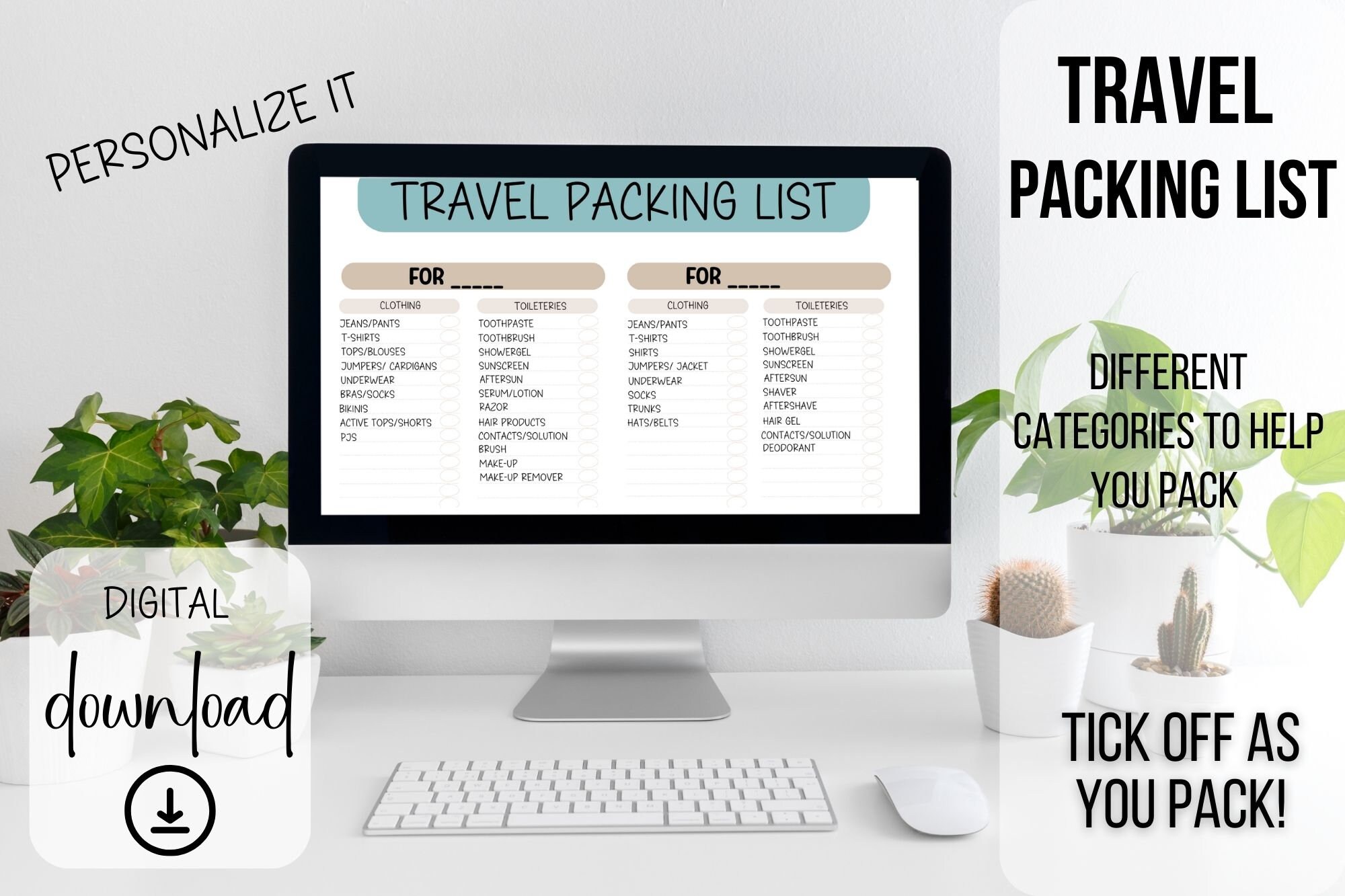 Travel Packing List, Instant Download, Editable Checklist, Holday, Trip ...