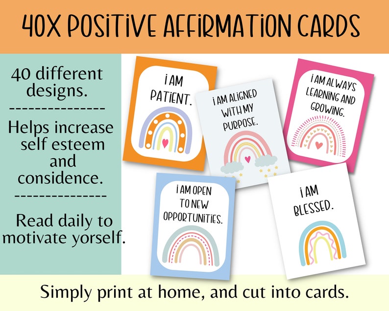 40 Digital Positive Quote Flash Cards, Positive Affirmation Cards ...