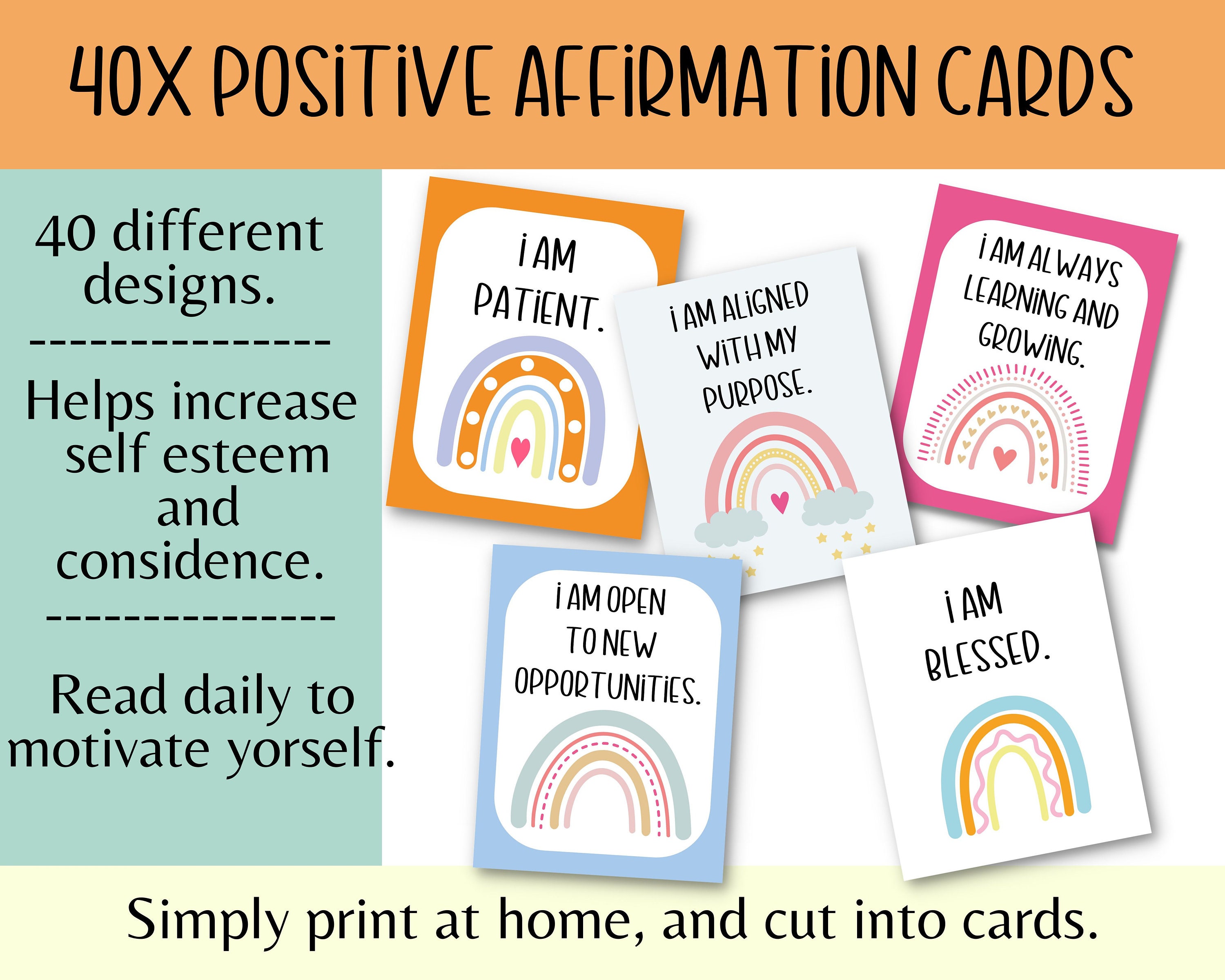 40 Digital Positive Quote Flash Cards, Positive Affirmation Cards, Affirmation Deck Printables ...