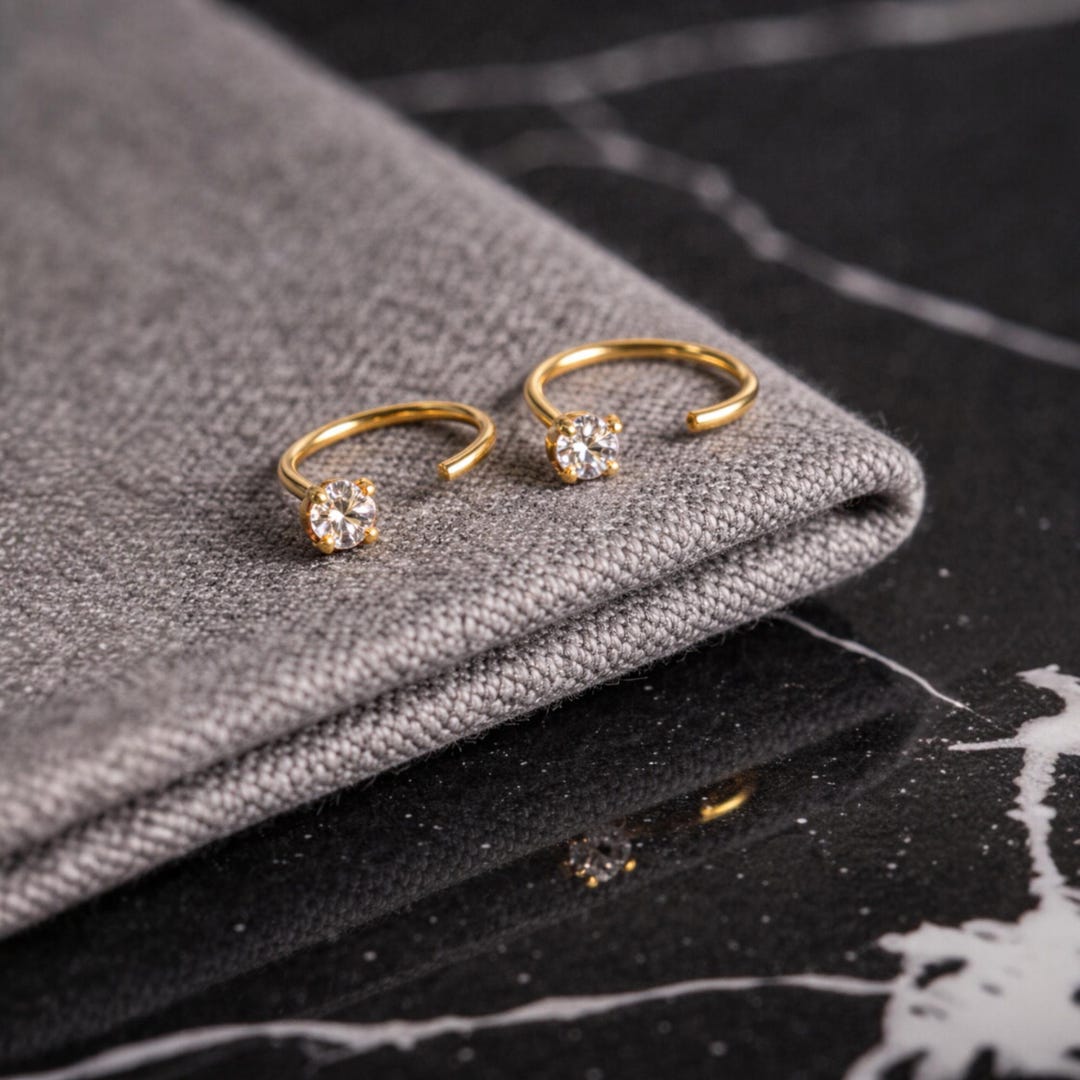 Dainty Gold Crystal Ear Cuff, Minimal Open Hook Earrings, Everyday Ear ...