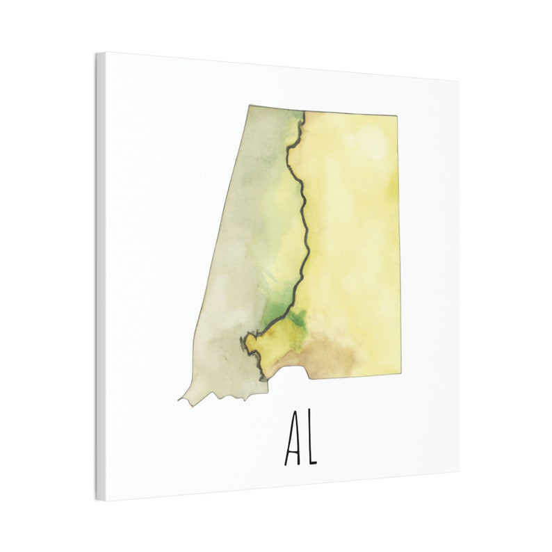 Watercolor Wall Map of Alabama, State of AL Map, Print for Living Room ...