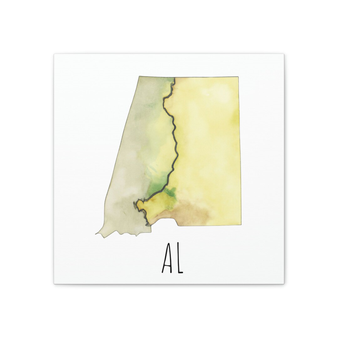 Watercolor Wall Map of Alabama, State of AL Map, Print for Living Room ...