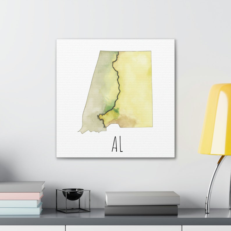 Watercolor Wall Map of Alabama, State of AL Map, Print for Living Room ...
