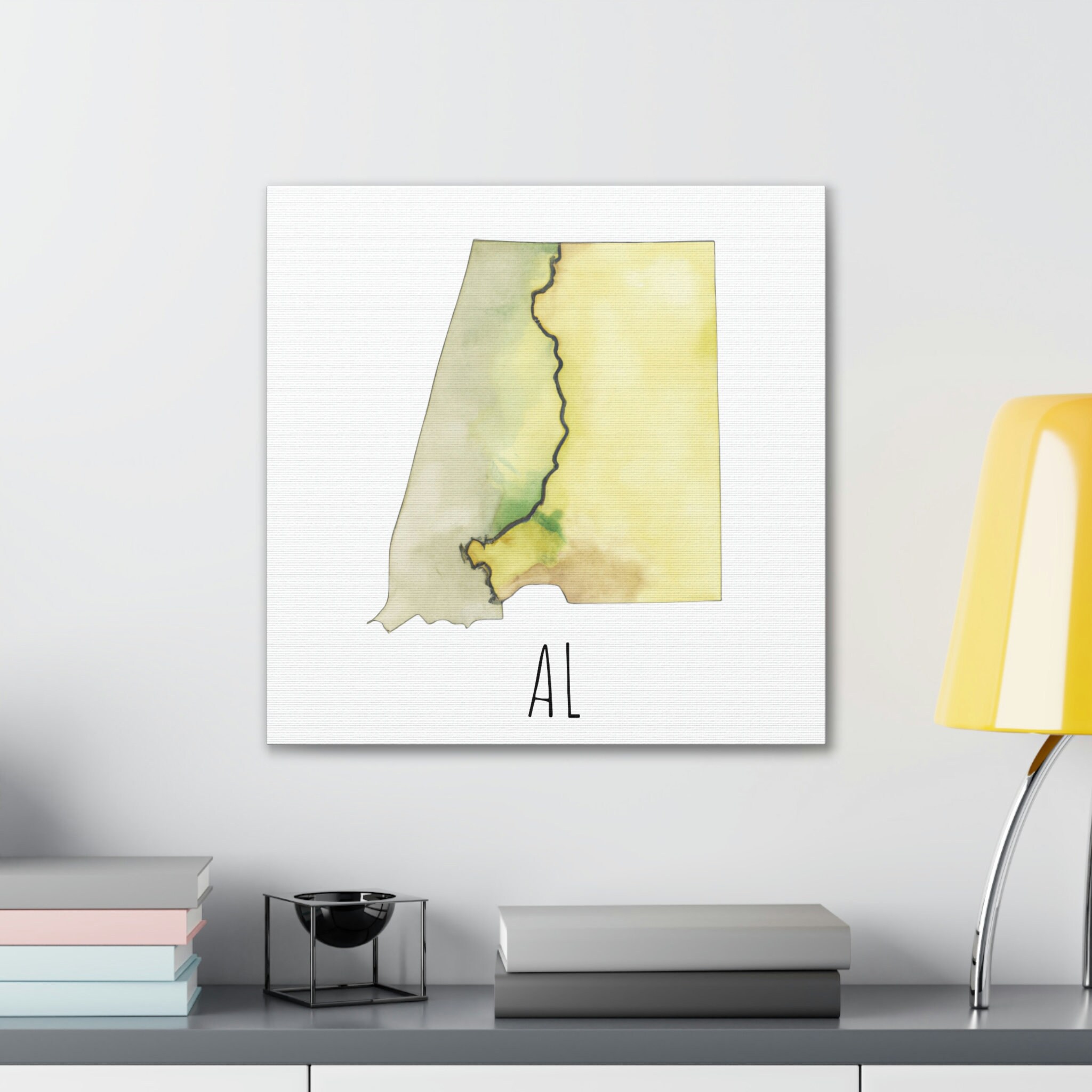 Watercolor Wall Map of Alabama, State of AL Map, Print for Living Room ...