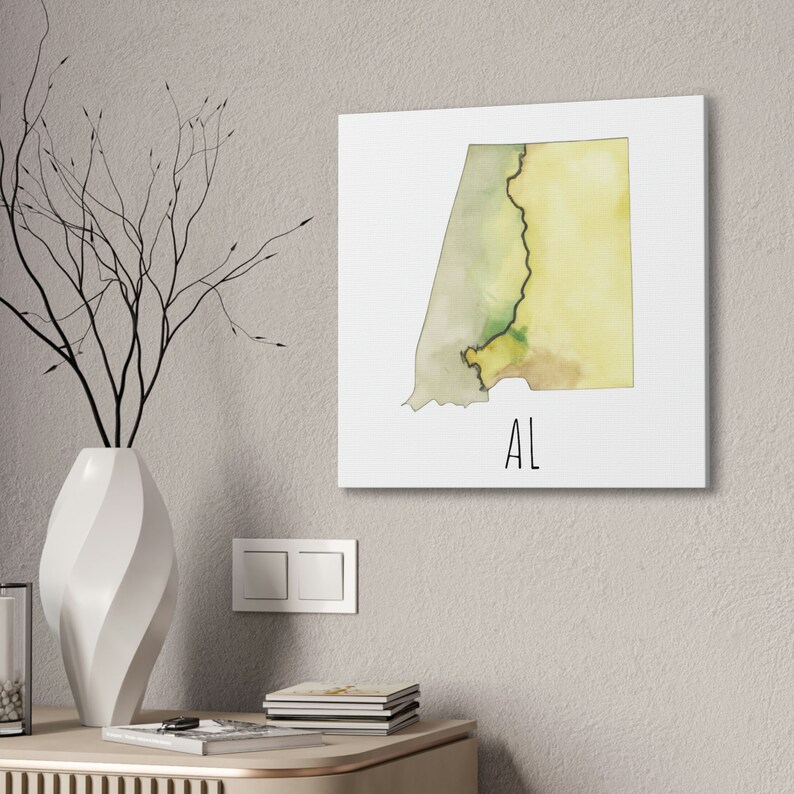 Watercolor Wall Map of Alabama, State of AL Map, Print for Living Room ...