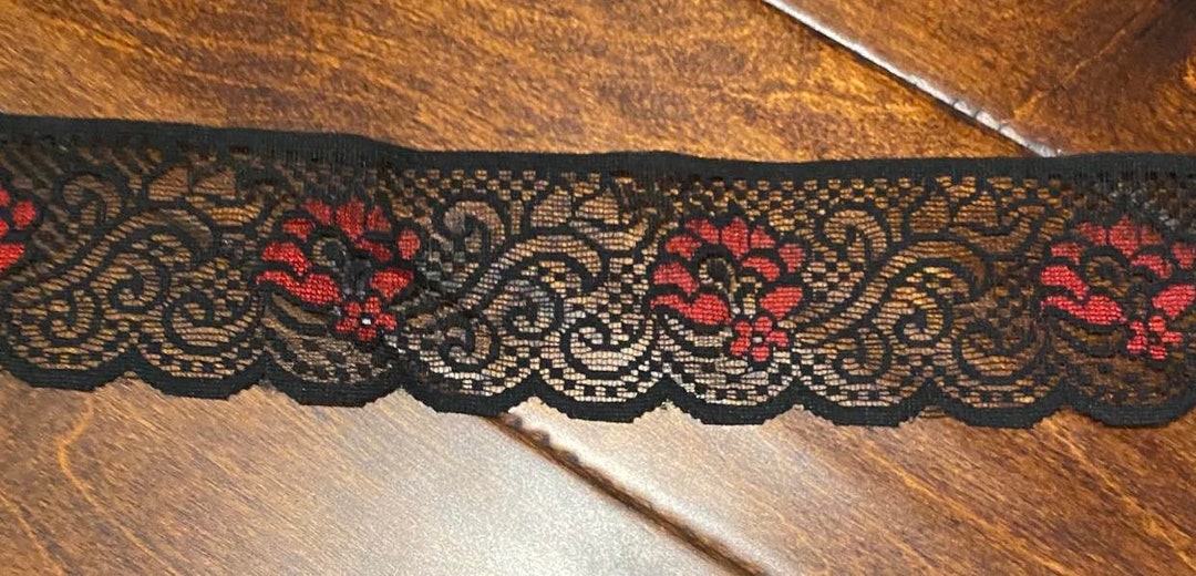 Black and Red Rose Scalloped 3" Lace - Etsy