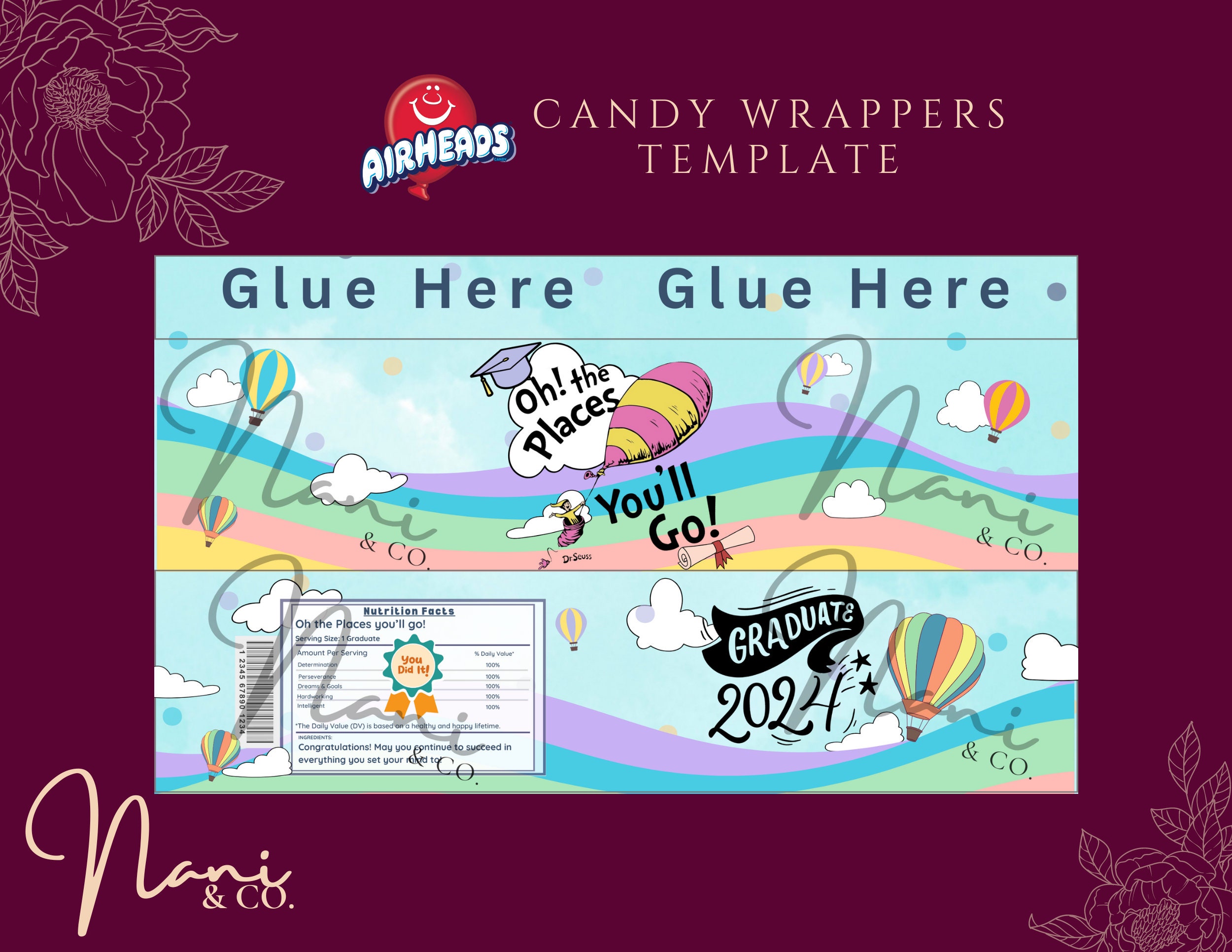 Candy Wrappers, Dr. Seuss Airhead Wrappers, Oh the Places You'll Go ...