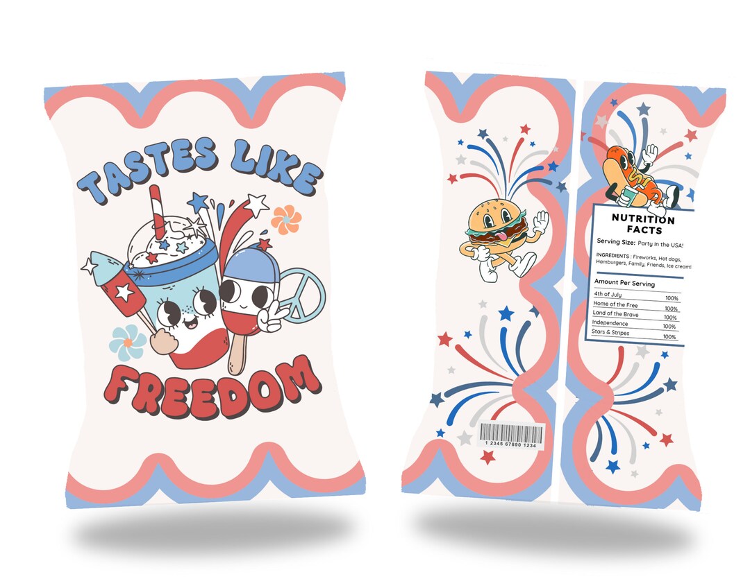 Fourth of July Chip Bag, Tastes Like Freedom Design, Happy 4th of July ...