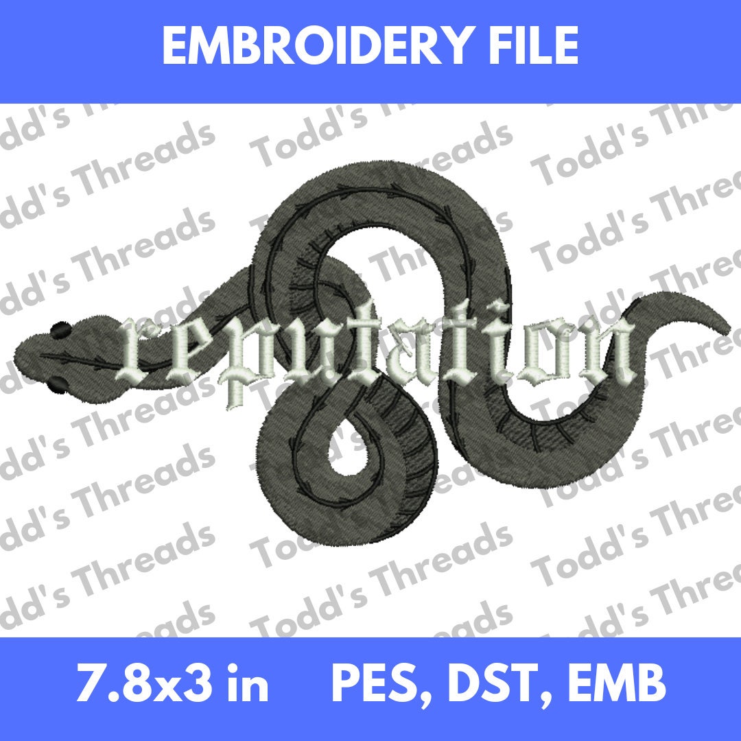 Reputation Themed TS Embroidery Design With Snake Details, 7.8x3 In ...