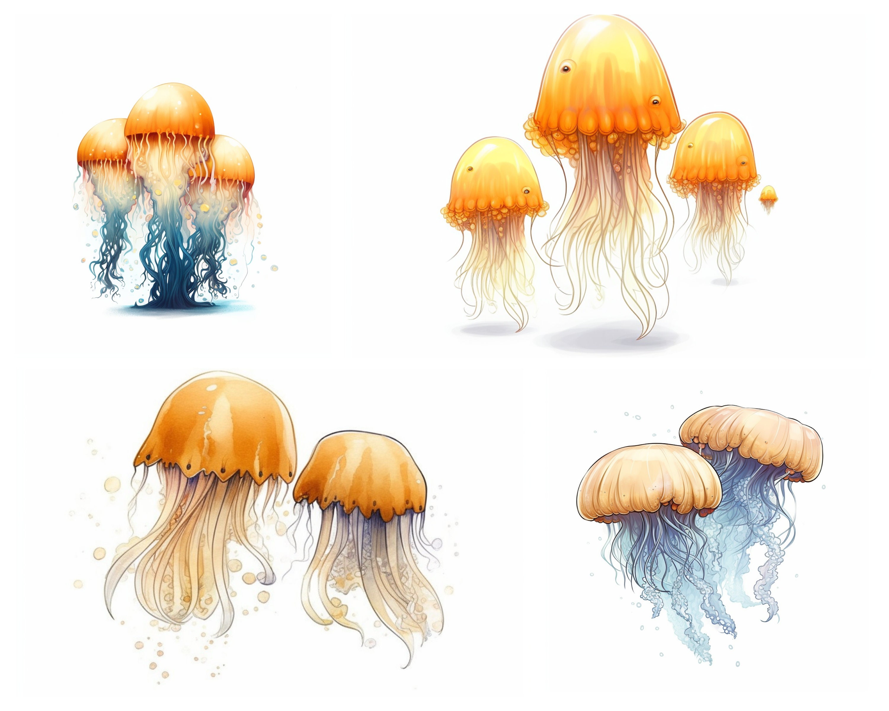 Jellyfish Clipart, Digital Art, Sealife Clip Art Print Graphic Design ...