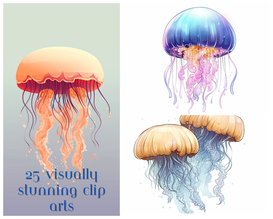Jellyfish Clipart, Digital Art, Sealife Clip Art Print Graphic Design ...