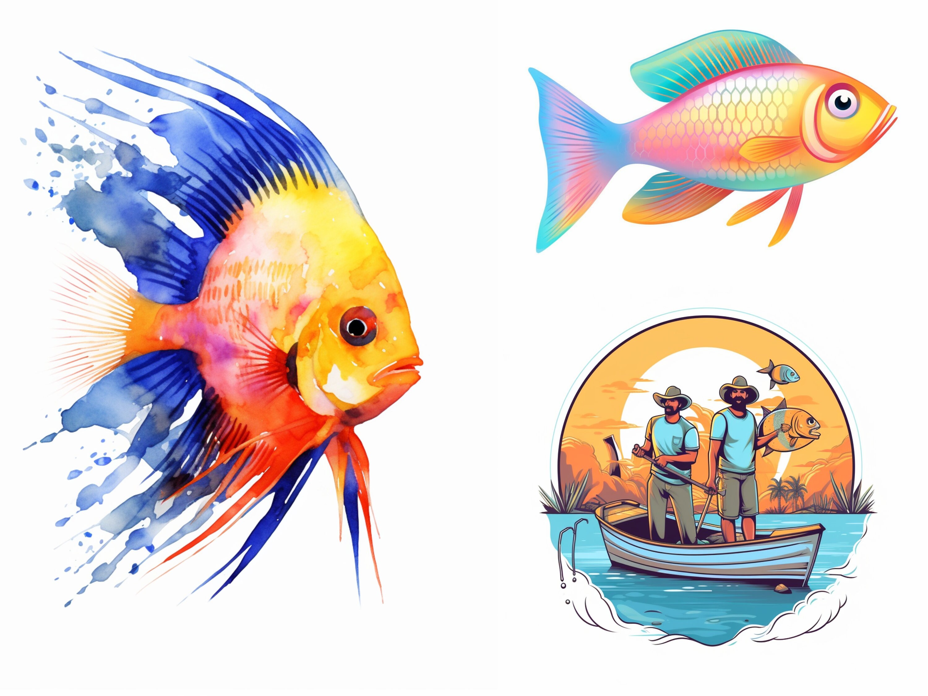 Digital Art Clip Art Fishing Art Download Watercolor Fish Art Print ...