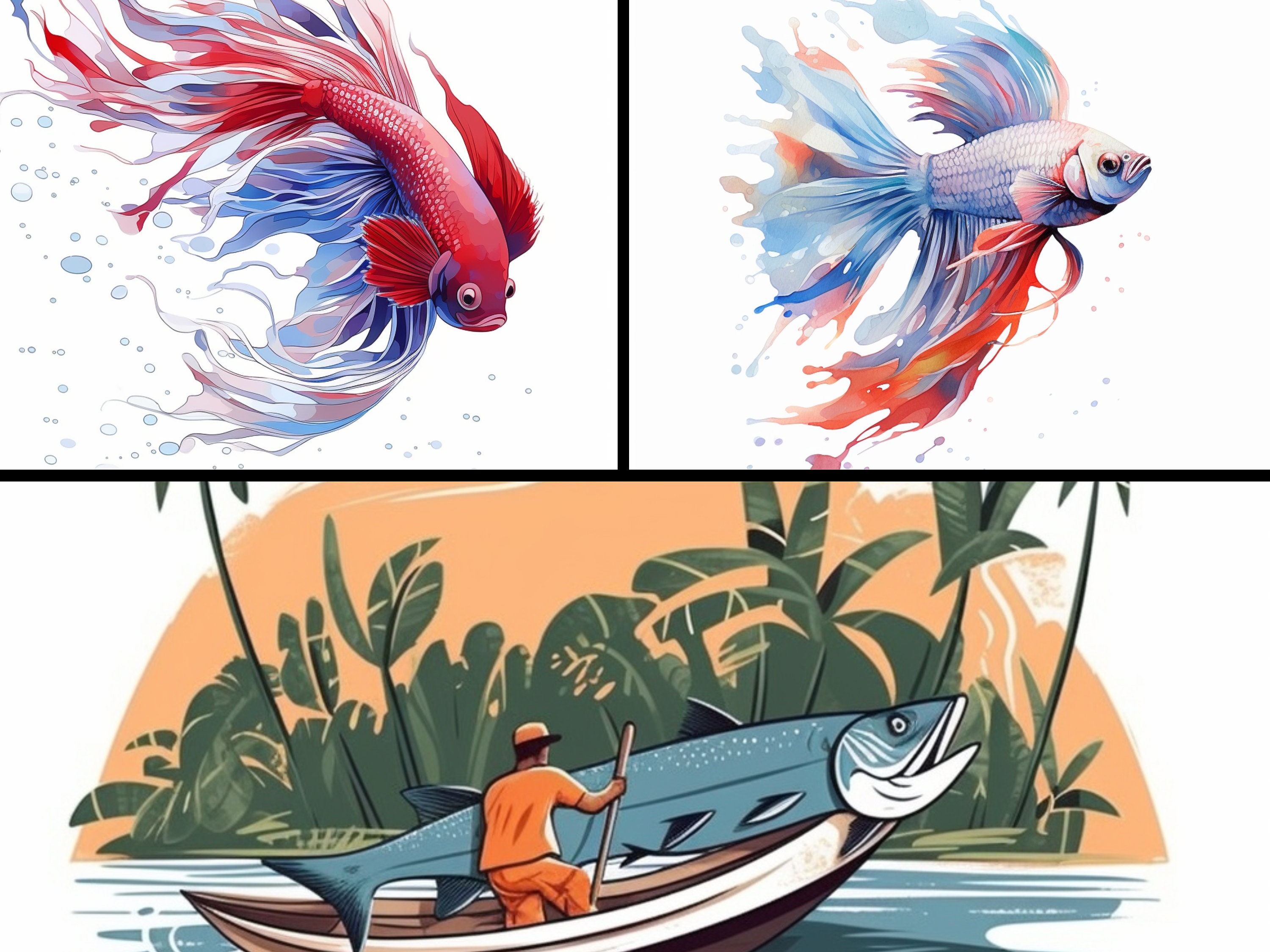 Digital Art Clip Art Fishing Art Download Watercolor Fish Art Print ...