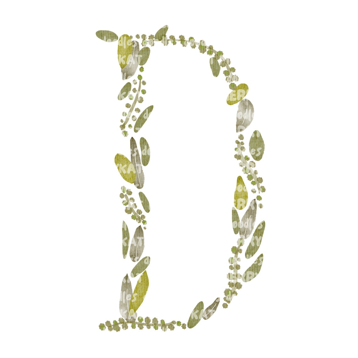 Letter D , Watercolor Leaf Alphabet , Clip-art, Monogram , Engagement ...
