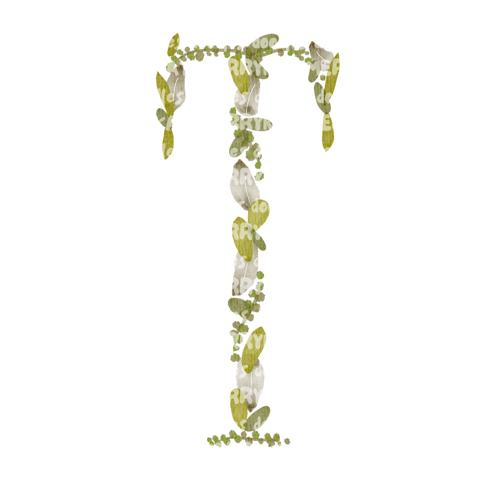 Letter T, Watercolor Leaf Alphabet , Clip-art, Monogram , Engagement ...