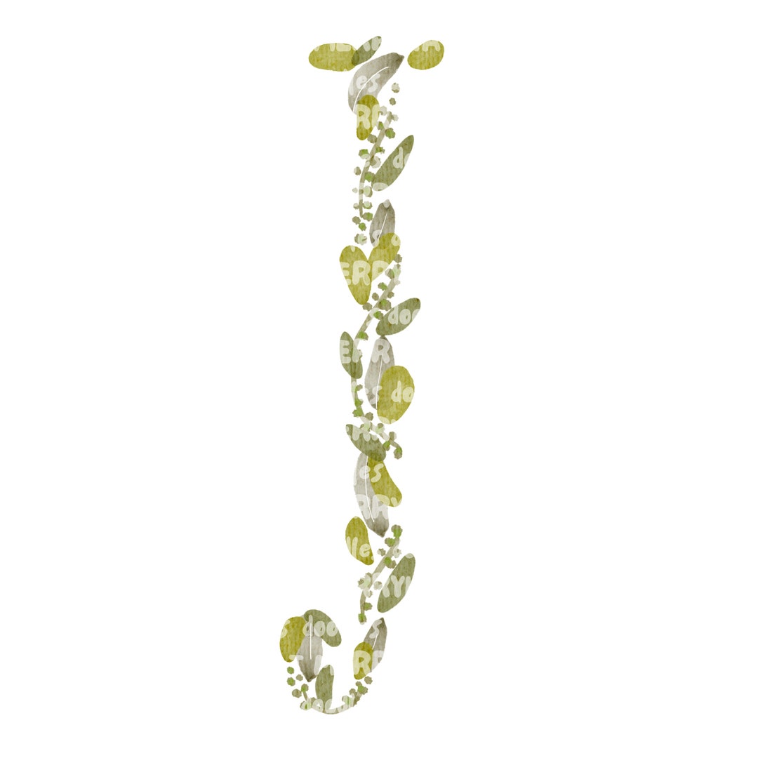 Letter J , Watercolor Leaf Alphabet , Clip-art, Monogram , Engagement ...