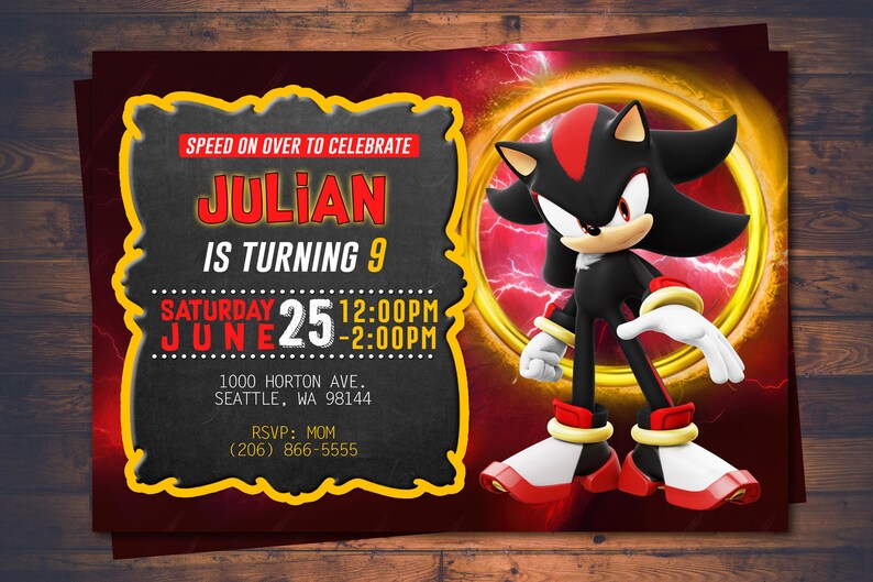 PERSONALIZED Shadow Sonic the Hedgehog Birthday Invitation - Etsy
