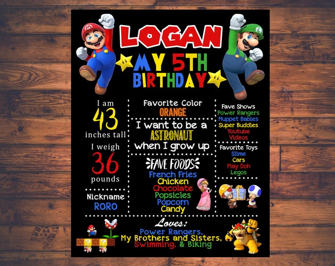 Super Mario Brothers Custom Birthday Chalkboard Sign Printable Digital ...