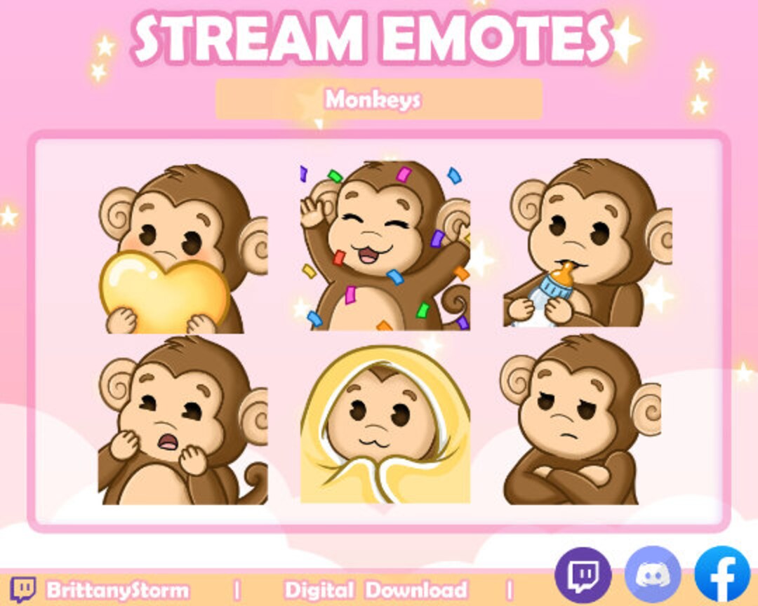 6 Monkey Emotes - Streamer Emotes - Twitch, Discord, Facebook Gaming - Etsy