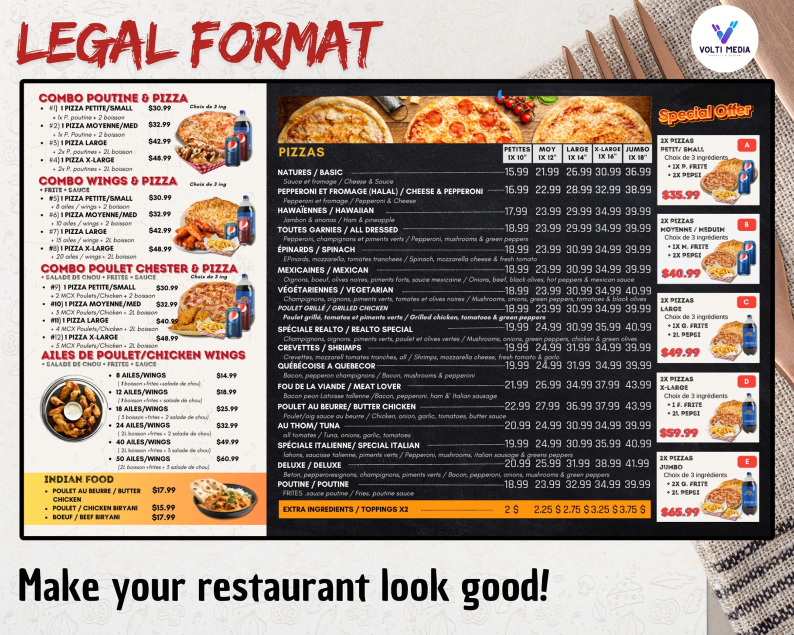 Custom Pizza Restaurant Menu, Food Flyers and Menus, Pizza Menu, Canva ...