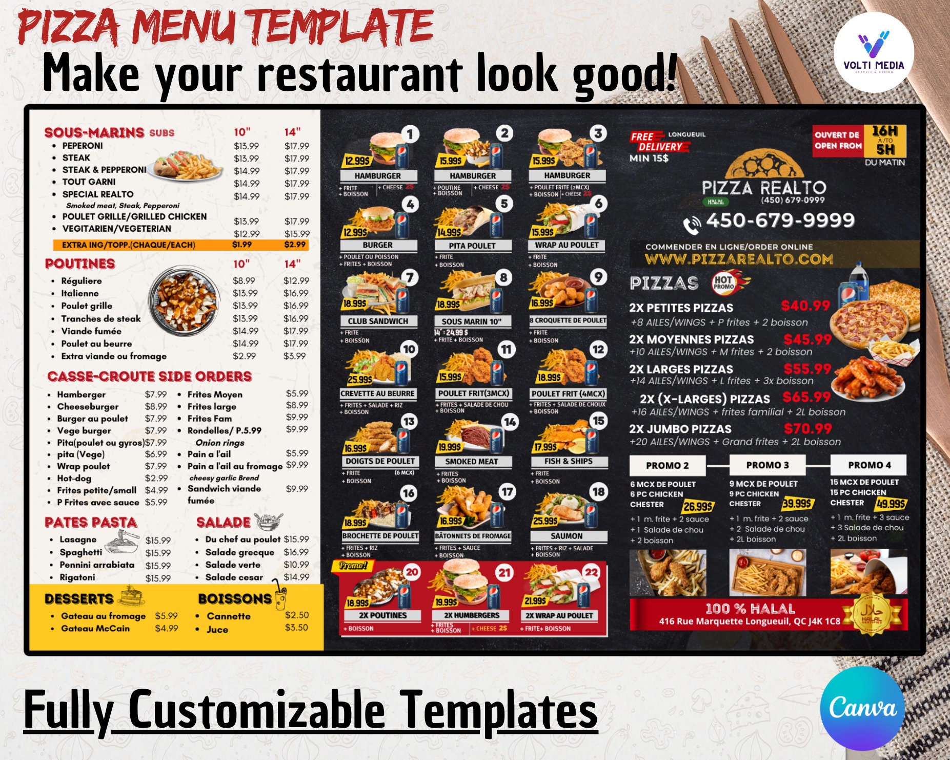 Custom Pizza Restaurant Menu, Food Flyers and Menus, Pizza Menu, Canva ...