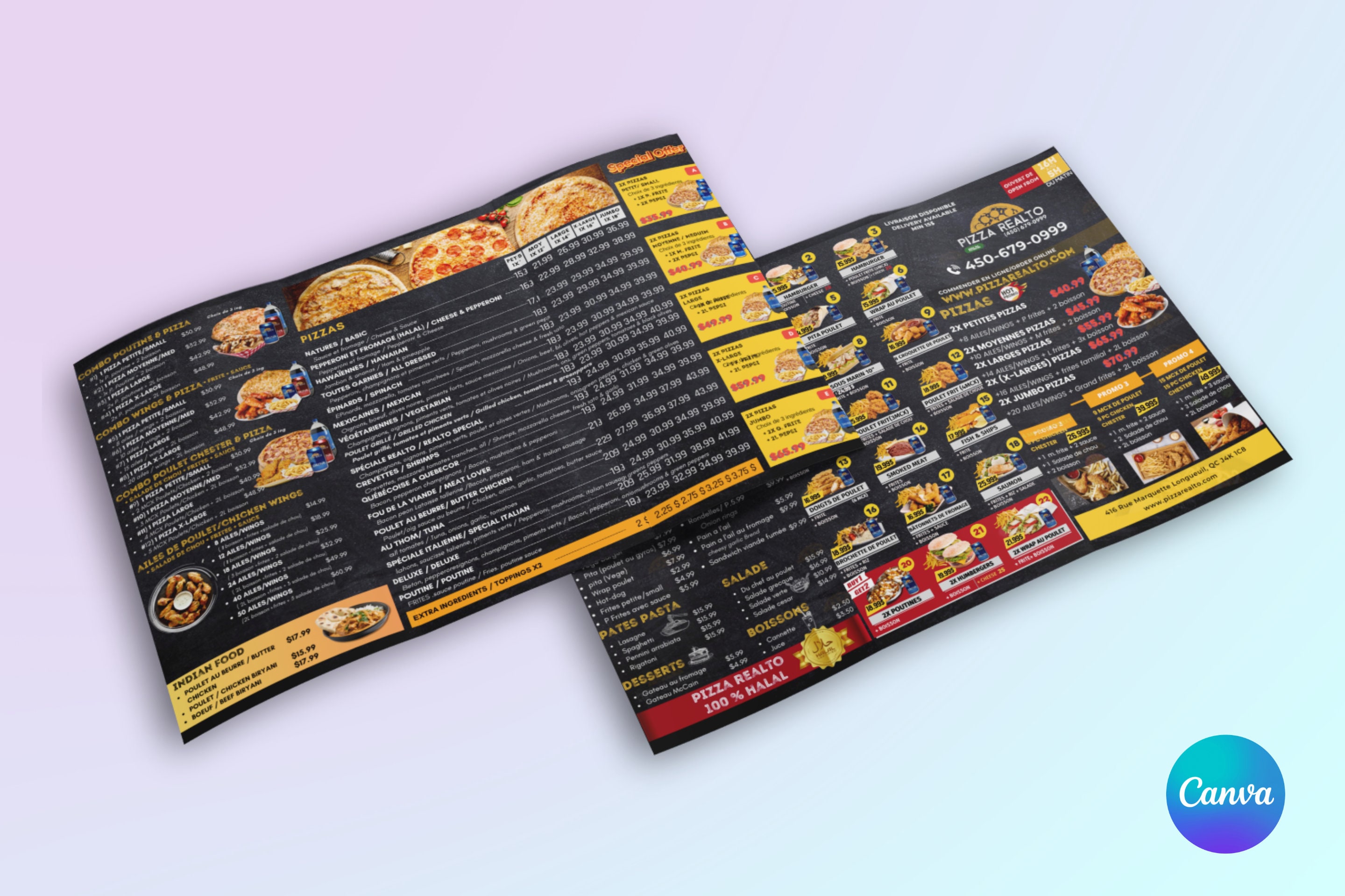 Custom Pizza Restaurant Menu, Food Flyers and Menus, Pizza Menu, Canva ...