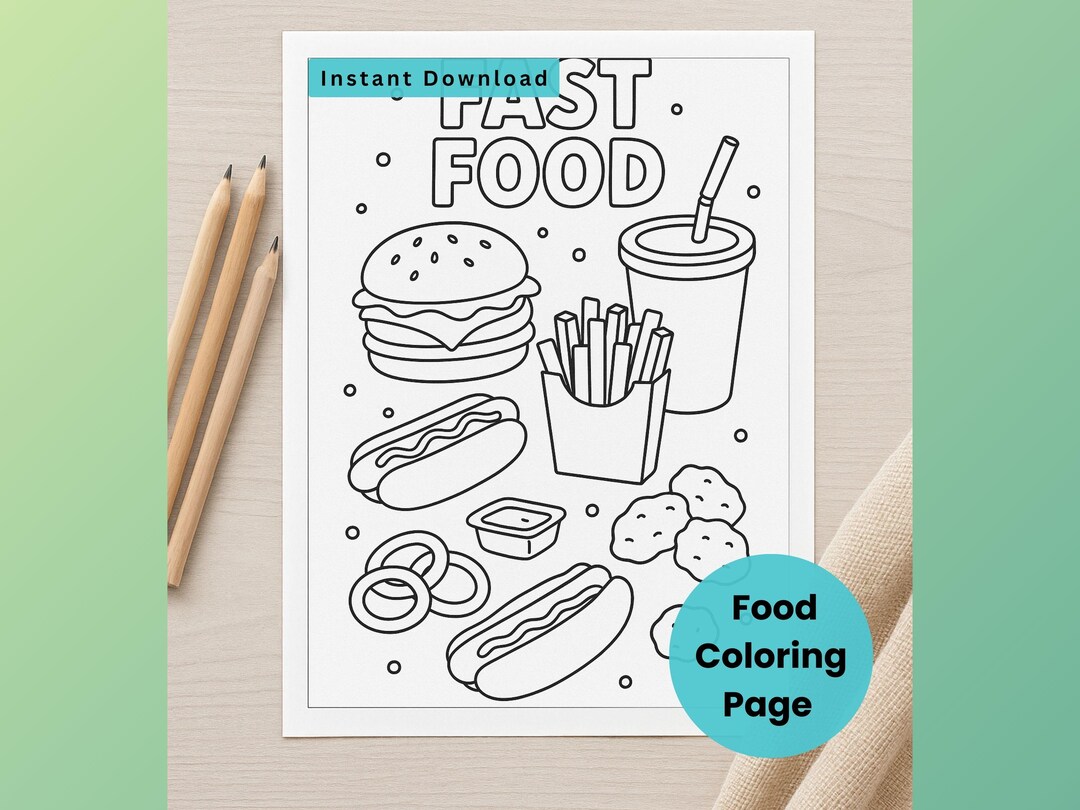 Fast Food Coloring Page: Food Activity (PNG Digital Download) Fun ...
