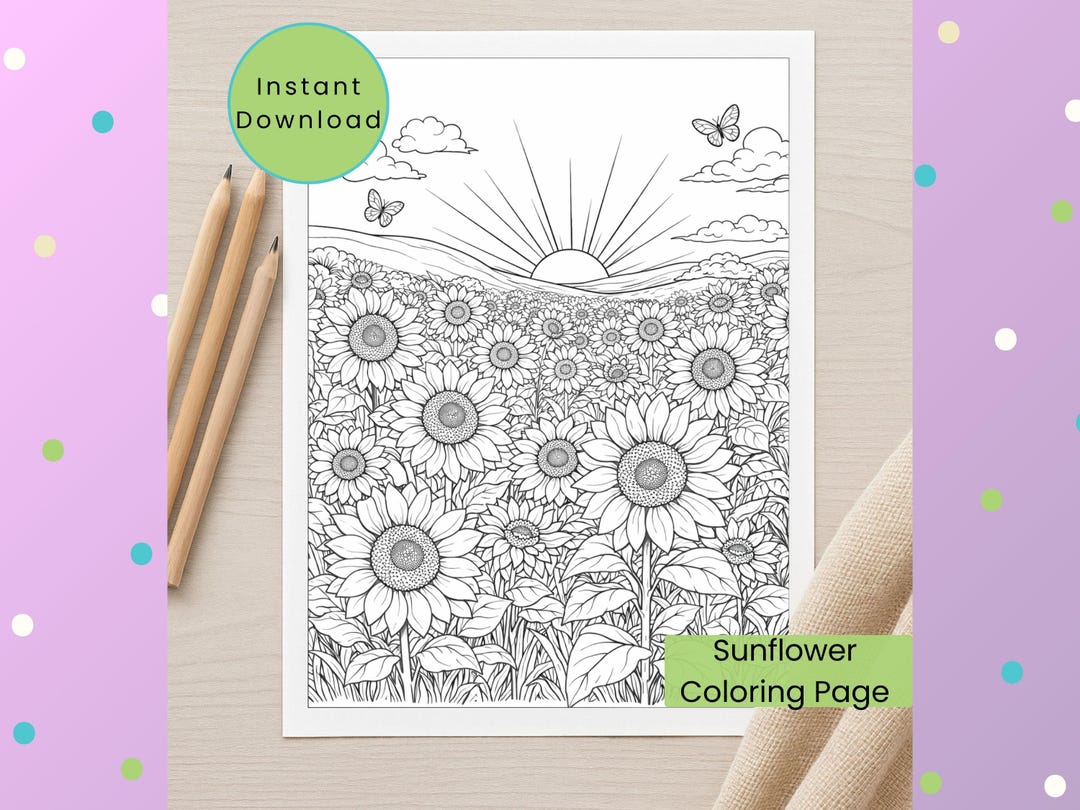 Sunflower Coloring Page: Spring Activity (PNG Digital Download) Fun ...