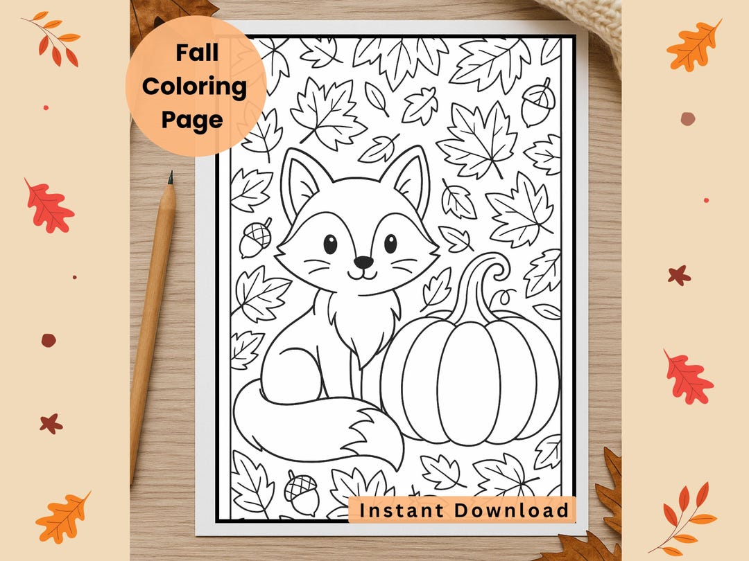 Fox Coloring Page: Fall Activity (PNG Digital Download) Fun Coloring ...