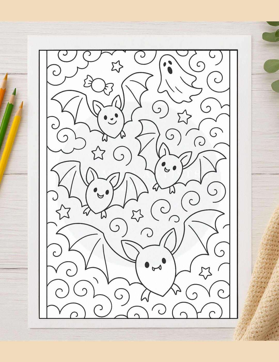 Kawaii Halloween Bats Coloring Page | Spooky Fun for All Ages ...